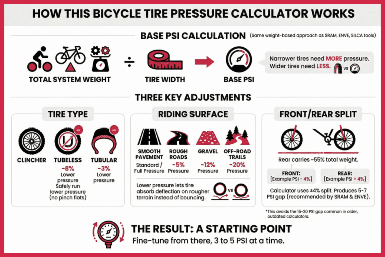 Bike Tire Pressure Calculator (For Various Bike, Tire Types)