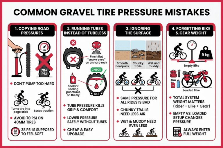 Gravel Bike Tire Pressure Calculator (32-35, 38-22, 45-50mm)